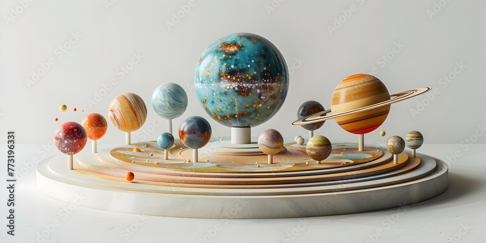A detailed model of the solar system with different celestial bodies ...