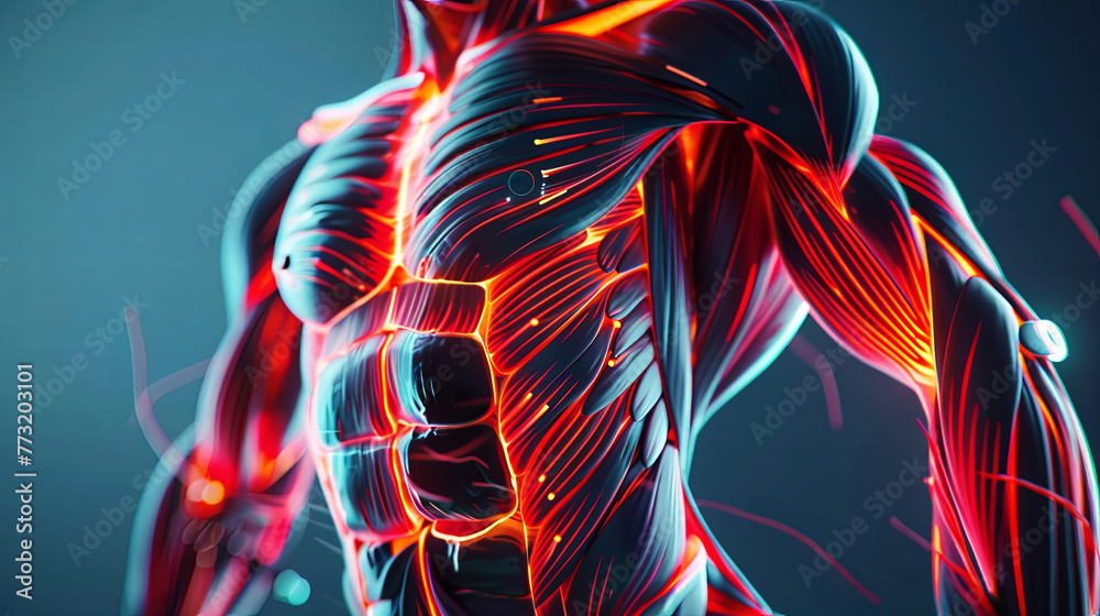 3D animation depicting the contraction and relaxation of abdominal ...