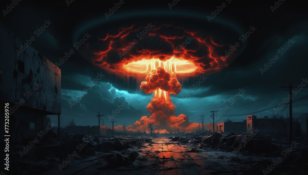 images of nuclear war, a massive nuclear explosion, blue orange, the ...