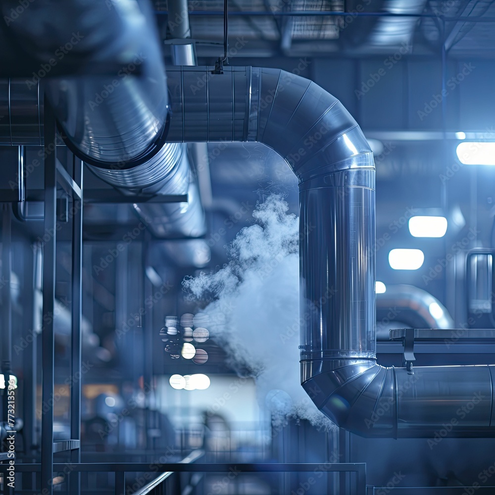 Silhouette of an air purifying system in an industrial setting, on a ...