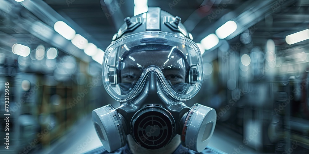 Sleek depiction of an oxygen mask connected to a clean air generator ...