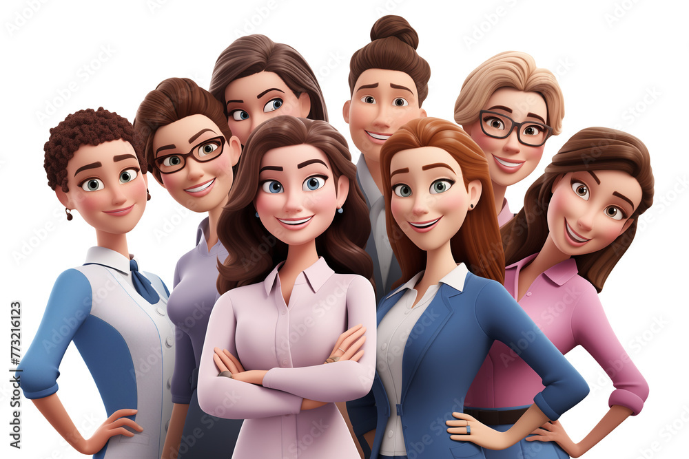 Smiling group of female characters office workers isolated. Friendship ...
