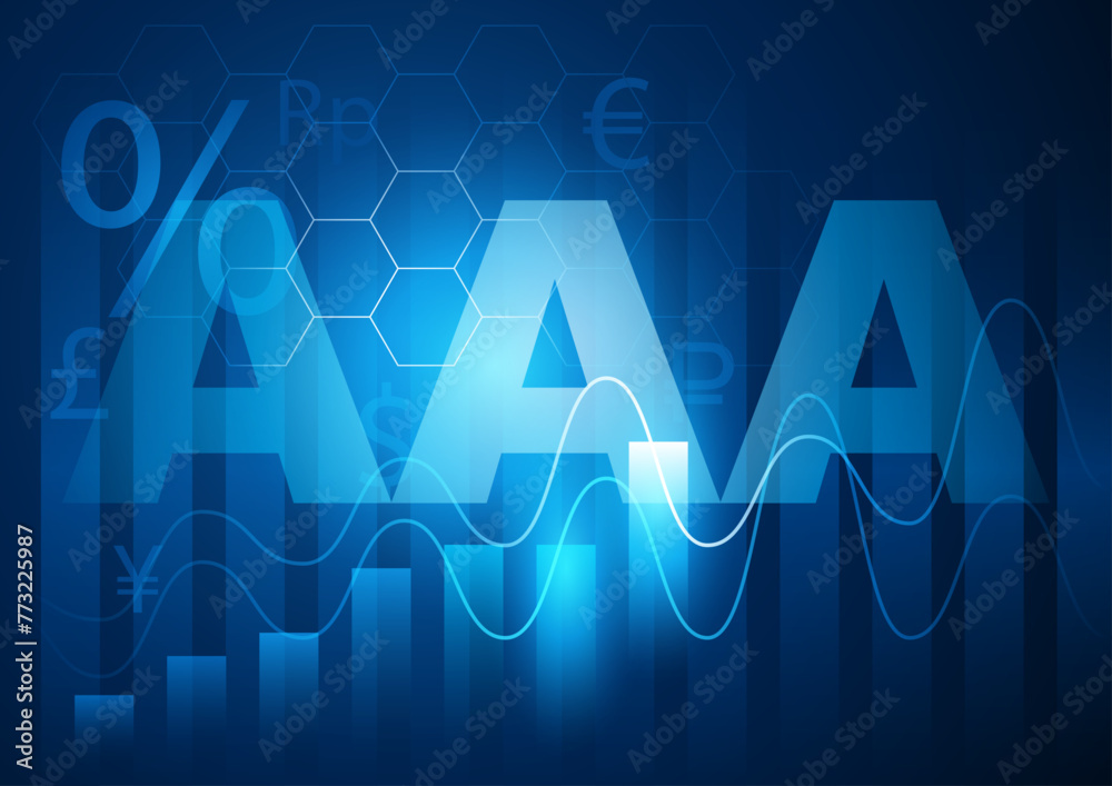 Triple A symbol on futuristic graphic chart and currency symbols. AAA ...