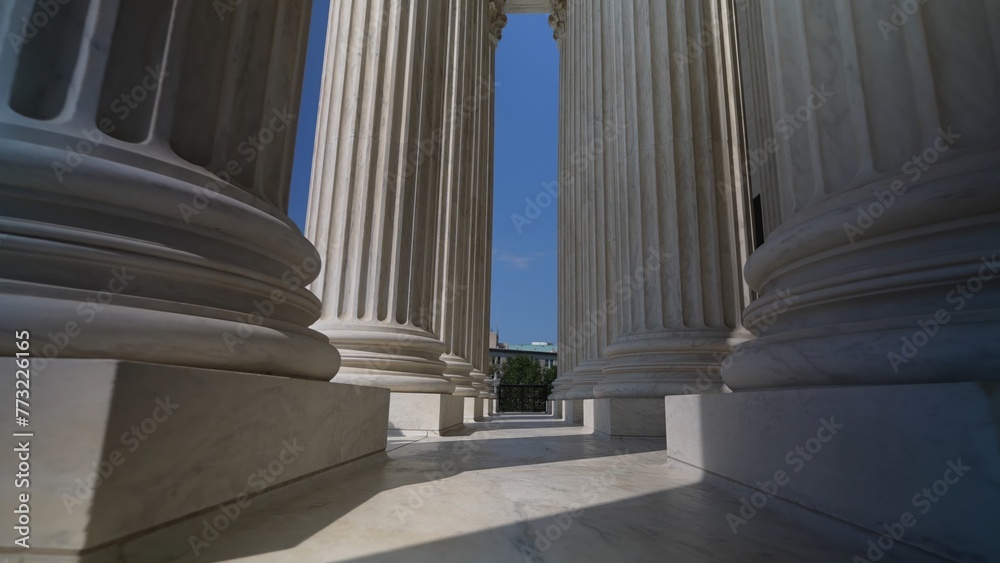 Very large towering columns in front of US Supreme Court building in ...