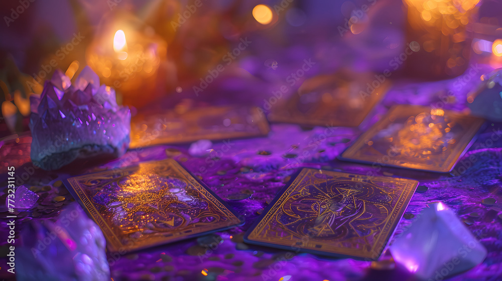 Whimsical Magic: Purple Tarot Cards and Crystals Unveiled on a ...