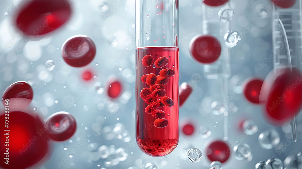 3d illustration render of blood cells in a tube, growth factor and ...