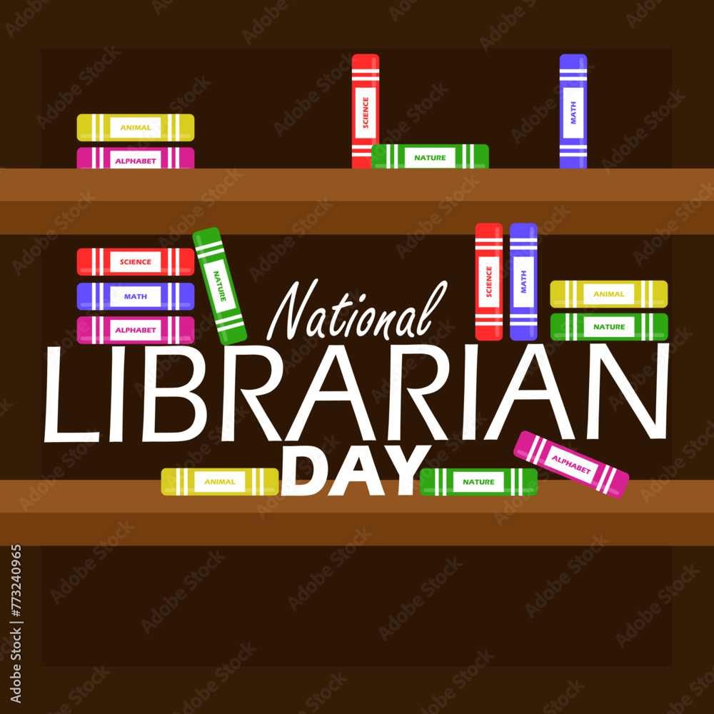 National Librarian Day event banner. A bookshelf in the library ...