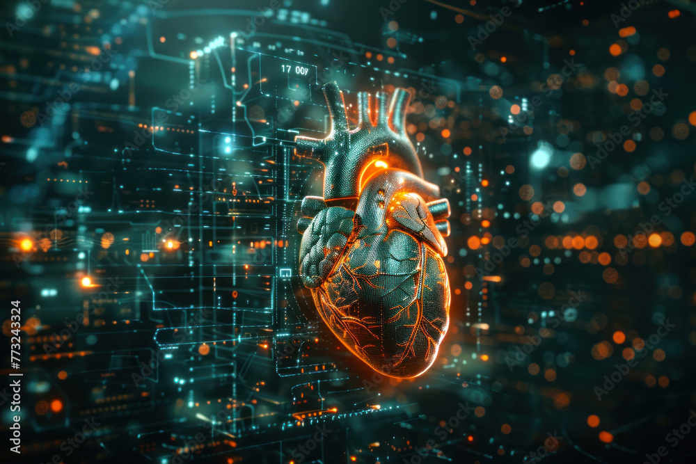 This image presents a digitally enhanced heart model intertwined with ...