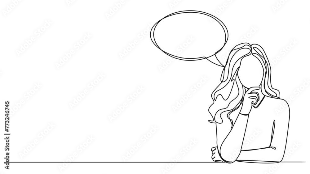 animated continuous single line drawing of skeptical woman with hand on ...