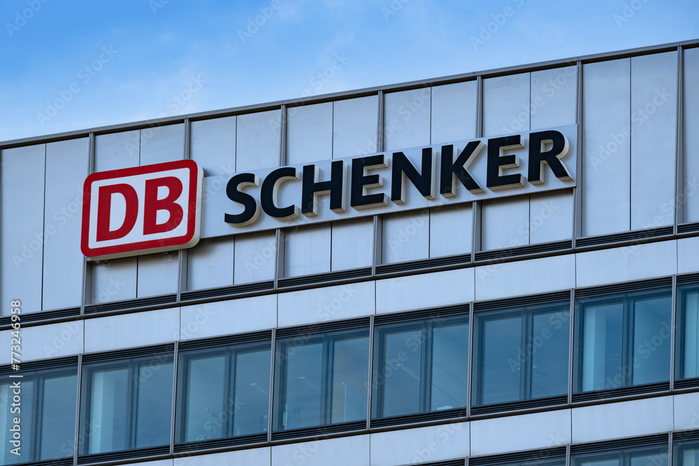 multi-storey modern building featuring with DB Schenker logo, division ...