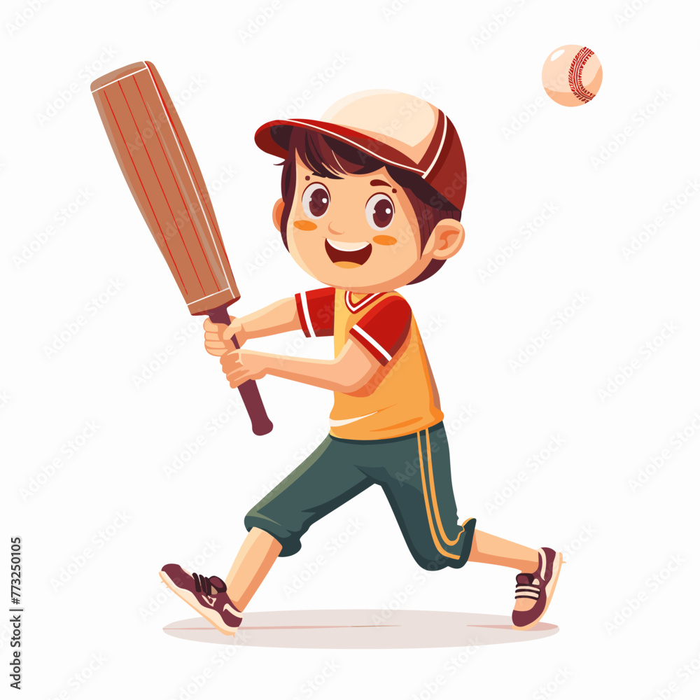 Cute little boy playing cricket. Cartoon vector illustration isolated ...