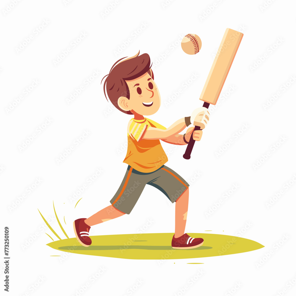 Cute little boy playing cricket , cartoon vector illustration isolated ...