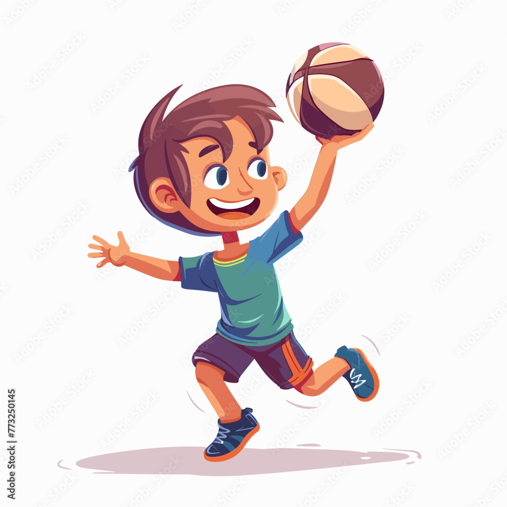Cute little boy playing handball, cartoon vector illustration isolated ...