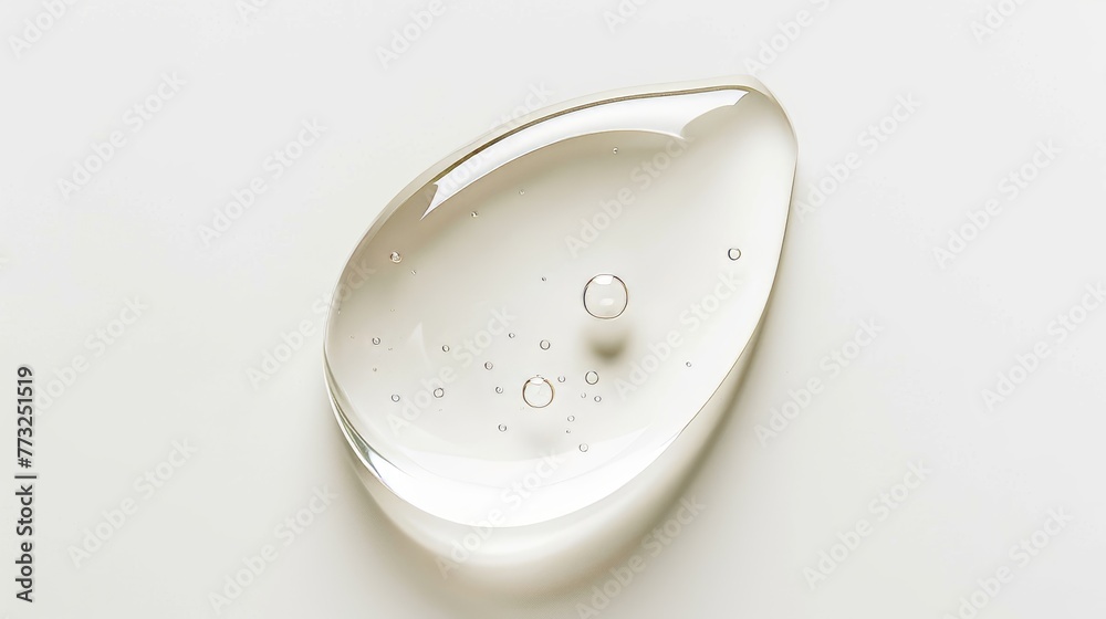 Droplet of clear skincare liquid toner. Isolated white background with ...