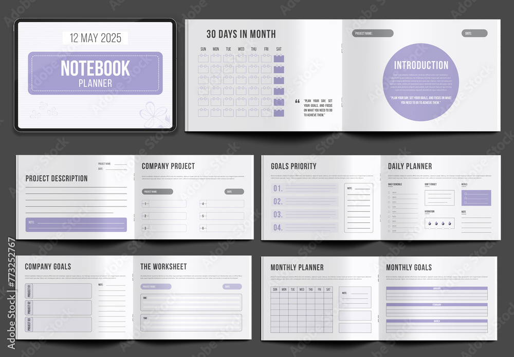 Creative Notebook Planner Template Landscape Stock Template | Adobe Stock