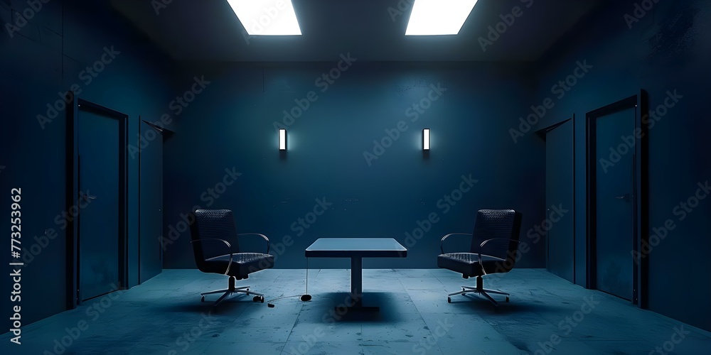 Empty police interrogation room typical setting for investigations and ...