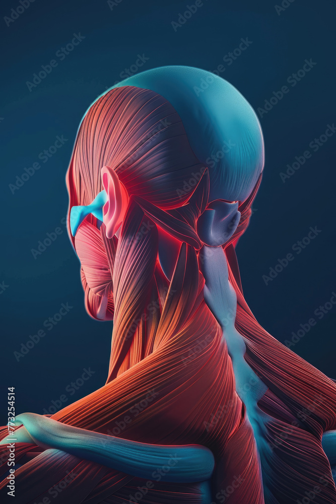 A close up of a human body with red and blue muscles. The muscles are ...