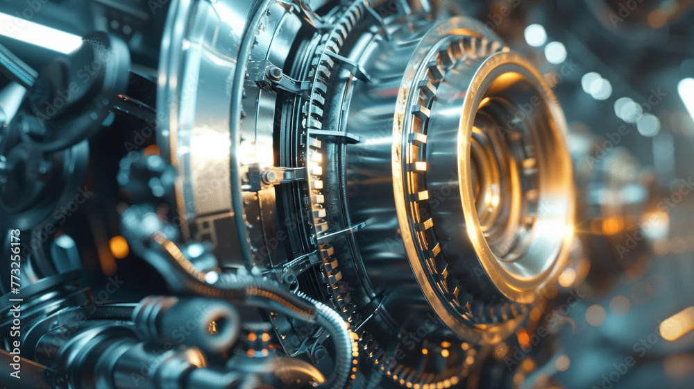 This close-up of a futuristic industrial gas turbine engine exemplifies ...