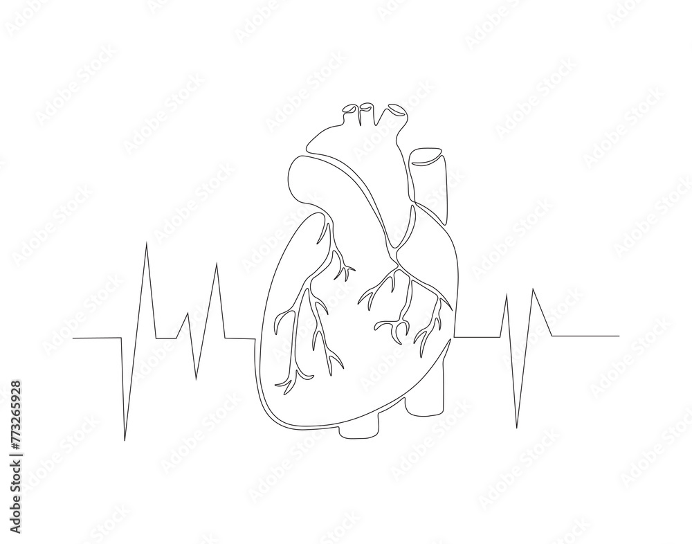 Continuous one line drawing of human heart organ. One line of ...