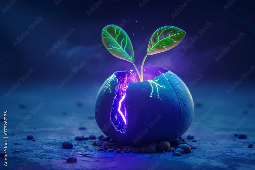 A seed cracking open to reveal a luminous core representing the ...