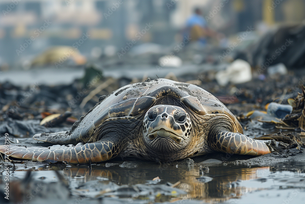 Tortue au milieu des déchets et de la pollution - Les animaux souffrent ...