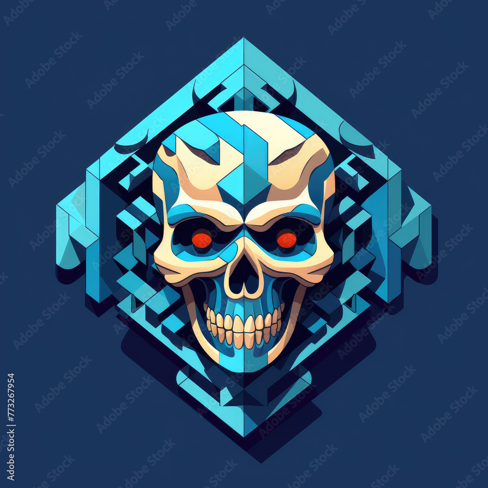 Robots head emblem design. Humanoid skull with blue and purple colors ...