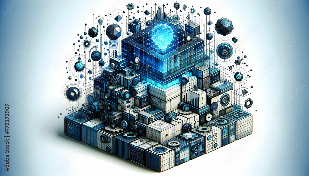 3d flat icon as Cybernetic Canvas Digital grid backdrop with a ...