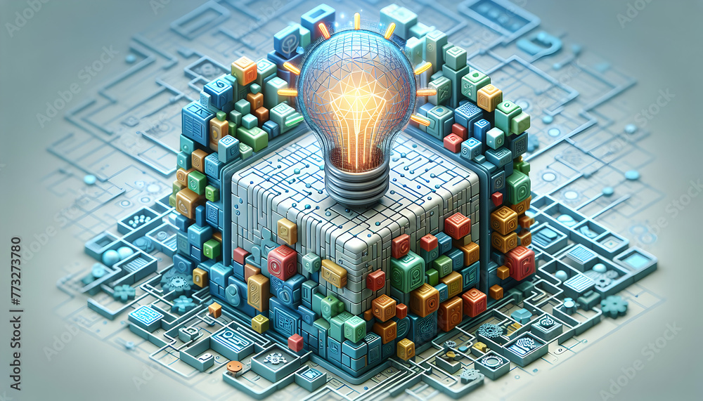 3d flat icon as Innovation Matrix A digital grid backdrop illustrating ...