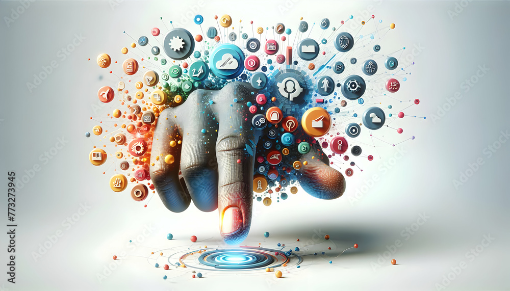 3d flat icon as Interactive Gesture A hand interacting with abstract ...