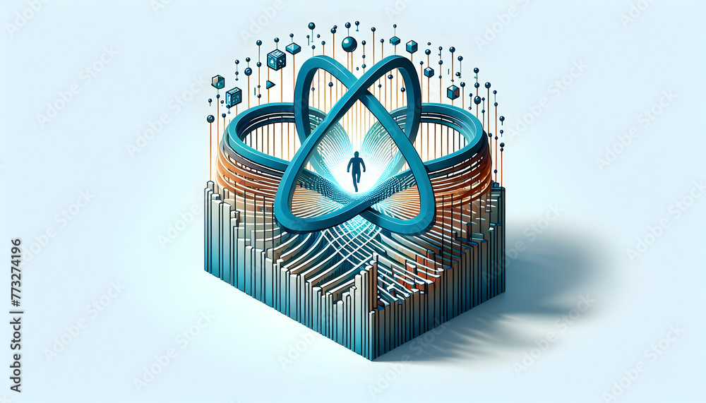 3d flat icon as Quantum Leap A digital grid visualizing the leap in ...