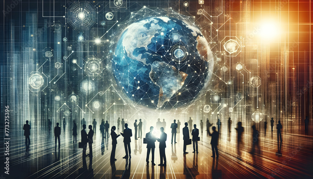 Digital Synergy Abstract grids overlaying symbolizing interconnected ...