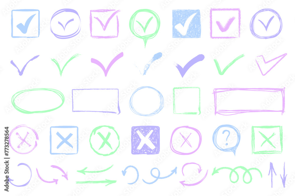 Check signs sketch, voting agree checklist mark or examination task list. Doodle check marks ...