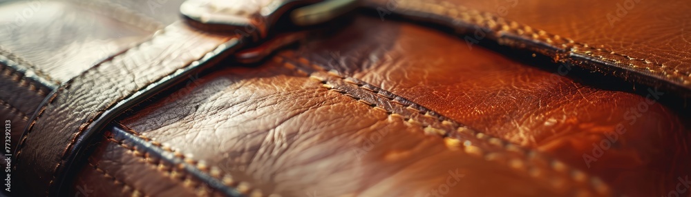 An extreme close-up of the texture of a leather briefcase representing ...