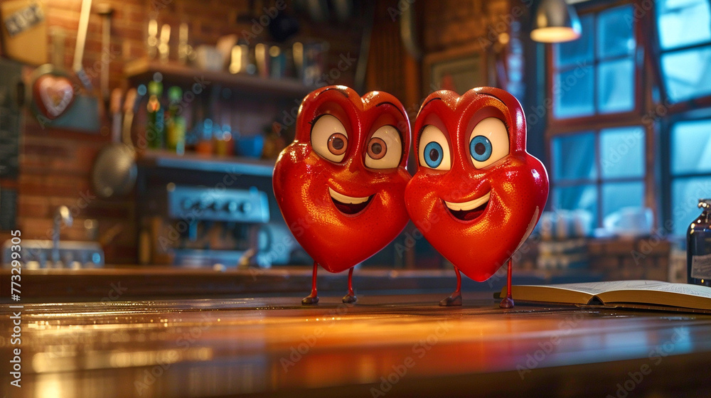 Animated heart characters participating in a stress test, encouraging ...
