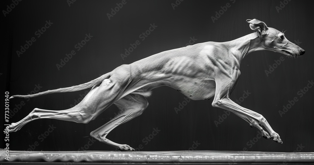 Greyhound in a sleek, running pose, muscles defined, capturing the ...