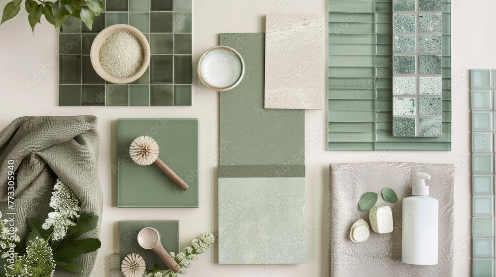 Elegant mood board presenting material samples for modern luxury ...