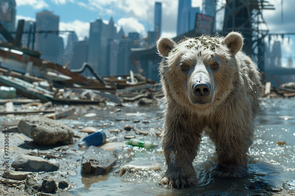 Les animaux souffrent de la pollution - ours au milieu du plastique et ...