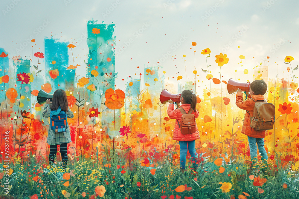 Concept art depicting children engaging in digital activism and ...