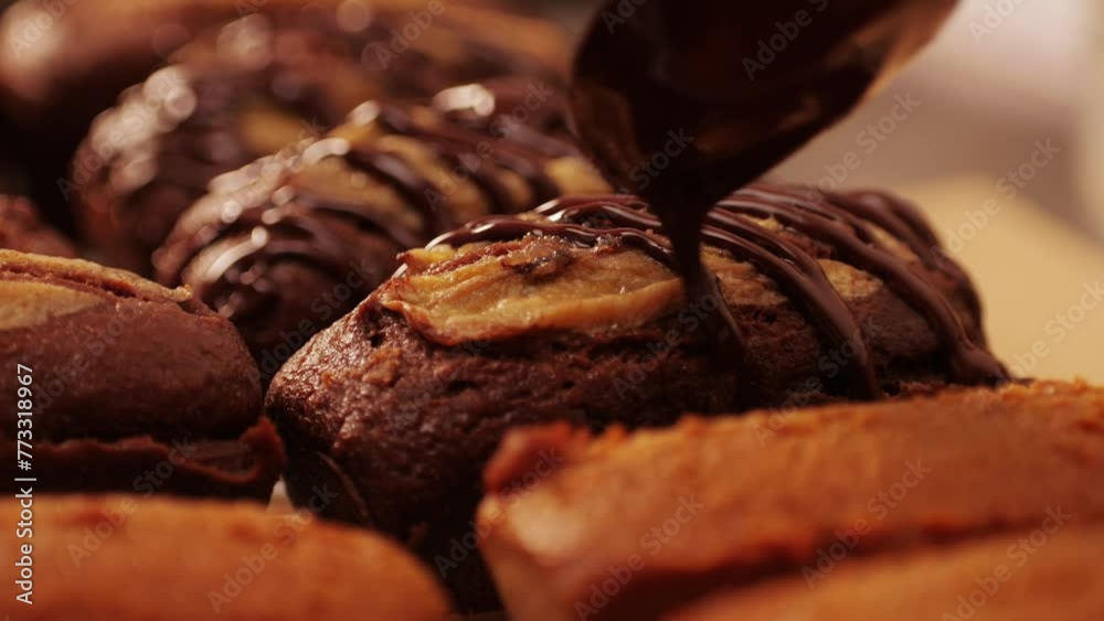 Fresh bake double chocolate banana artesian bread in bakery shop close ...