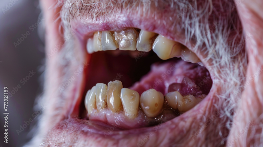 Periodontal Disease And Missing Teeth In An Elderly Man Close Up Shot Periodontal Disease And Missing Teeth In An Elderly Man Close Up Shot