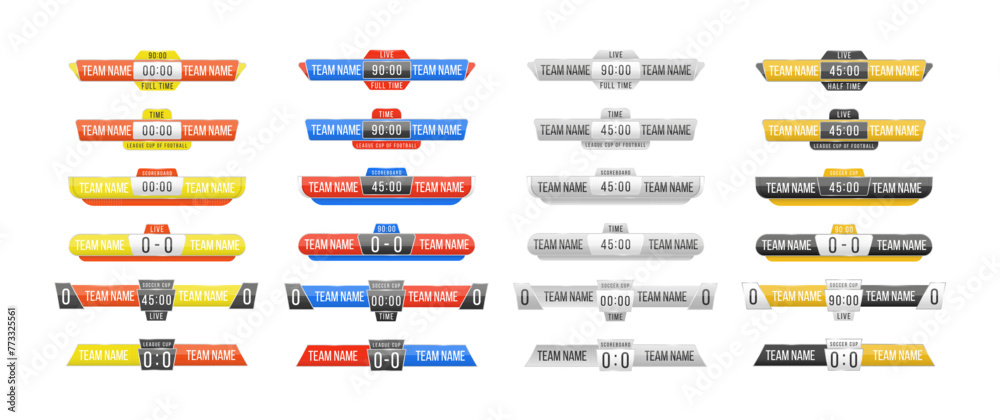 Scoreboard broadcast graphic and lower thirds template for sport soccer ...
