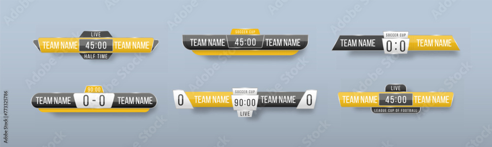 Scoreboard broadcast graphic and lower thirds template for sport soccer ...