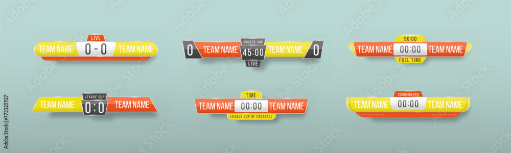 Scoreboard broadcast graphic and lower thirds template for sport soccer ...