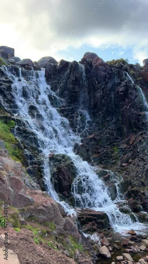 Battery waterfall in Teriberka. Arctic landscape with a view of a ...