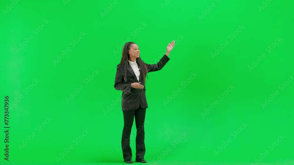 Young female reporter isolated on chroma key green screen background ...