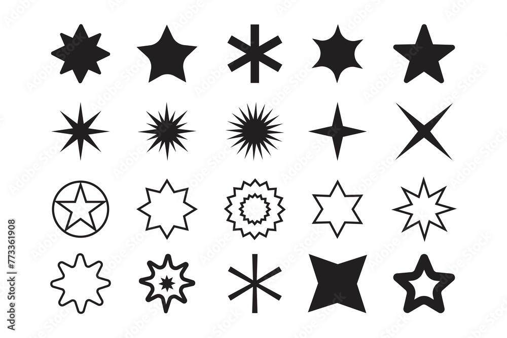 Stars collection. Star vector icons. Black set of sparkle Stars, isolated on white background ...
