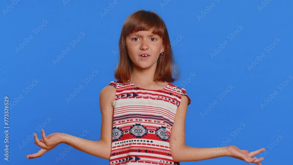 I dont know what to say. Confused young school girl feeling embarrassed ...