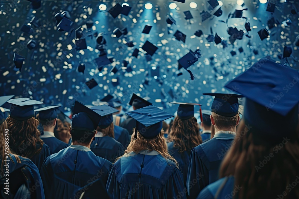 Graduation scene highlighting the proud moment of receiving diplomas, A ...