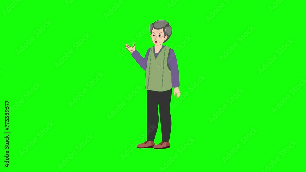 Old man talking in angry mood on green screen, talk movement, old man ...