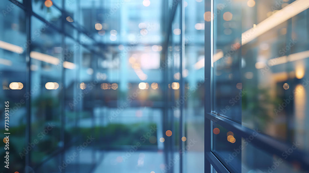 Glass wall of office building, blurred background, bokeh effect Stock ...